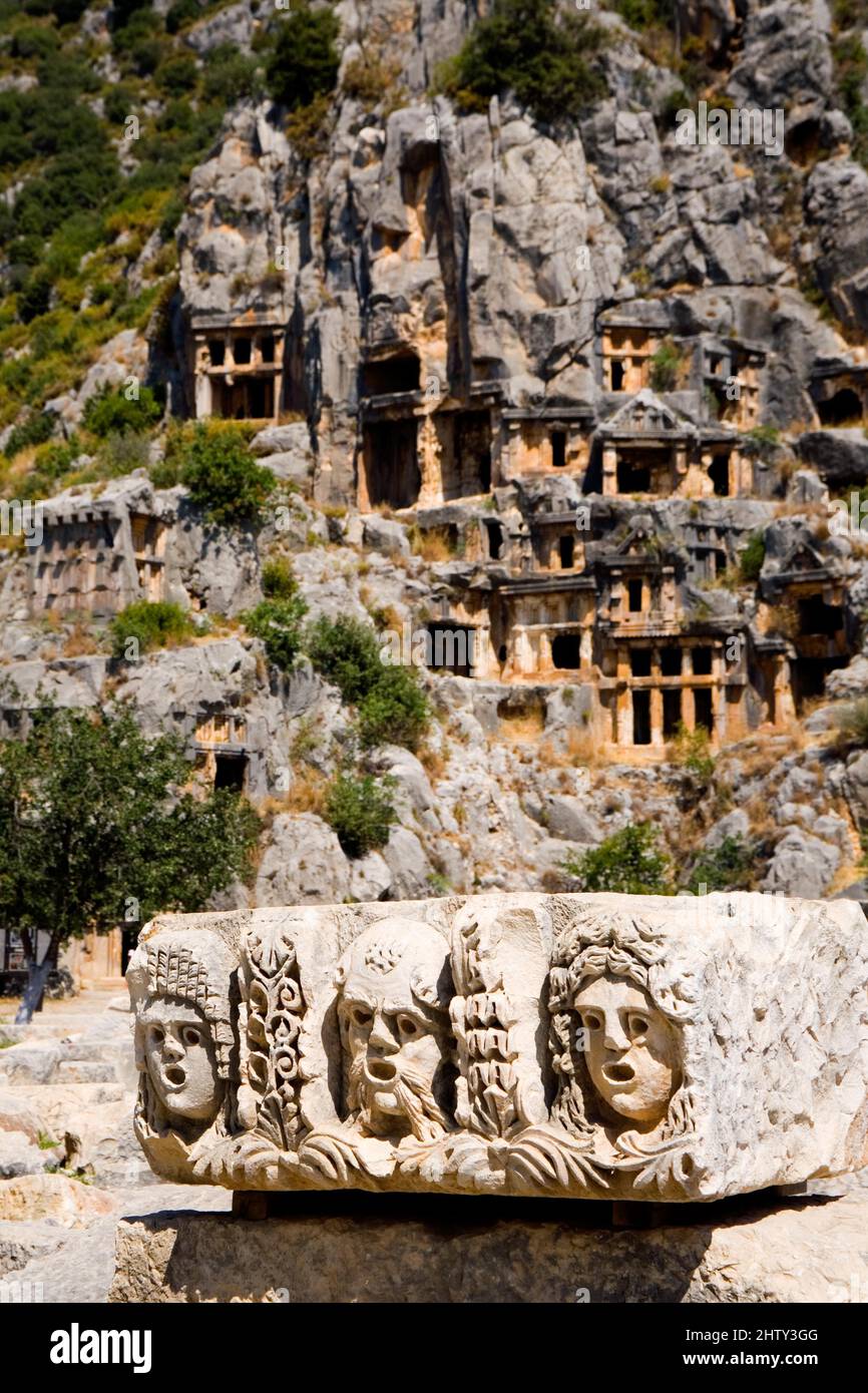 Myra, necropolis with mask frieze of the Roman stage building, Lycia ...