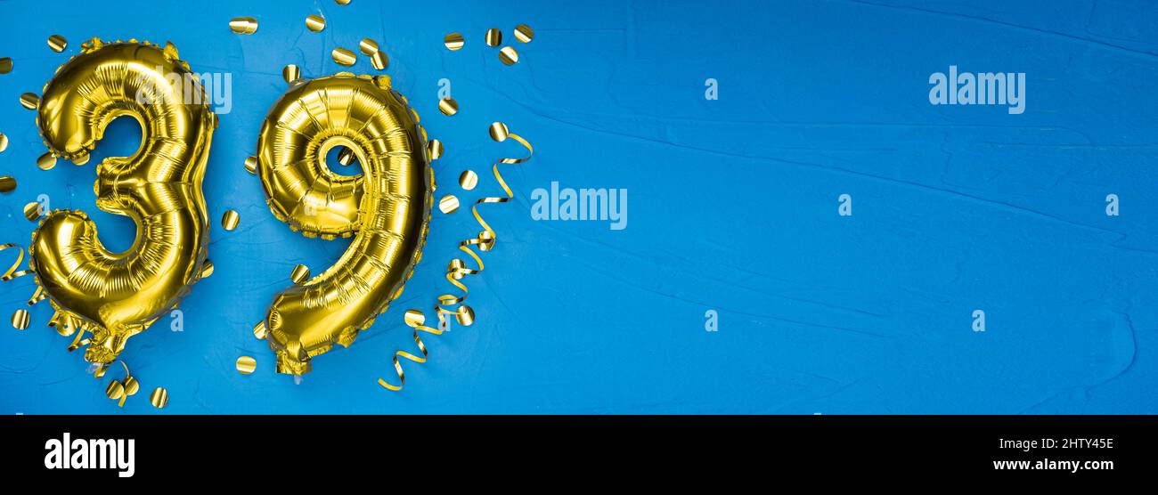 golden foil balloon number thirty nine. Birthday or anniversary card ...