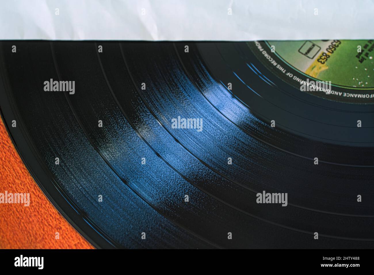 Close-up, grooves of a long-playing record with inner sleeve Stock ...