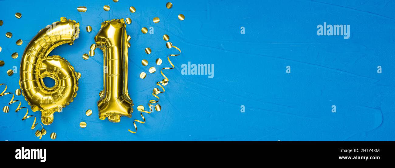 golden foil balloon number sixty one. Birthday or anniversary card with ...