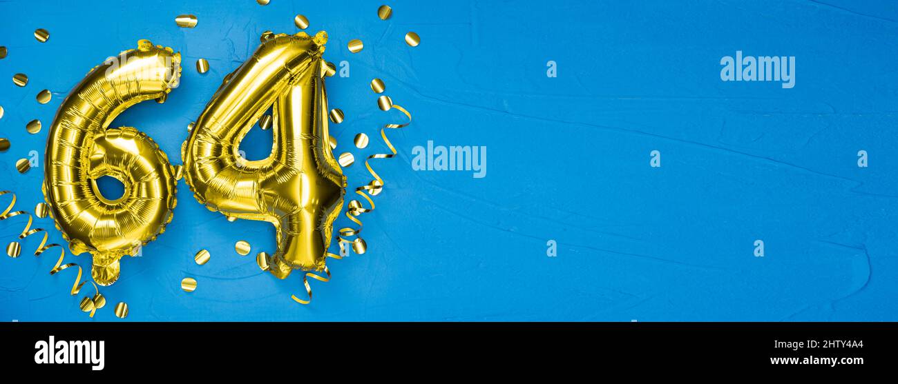 golden foil balloon number sixty four. Birthday or anniversary card ...