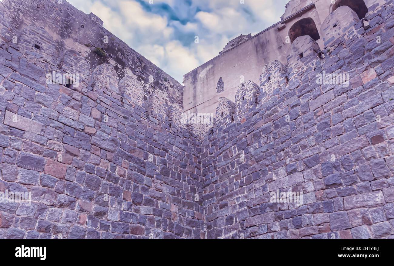 Arched parapets / ramparts of the Golconda Fort in Hyderabad, Telangana ...