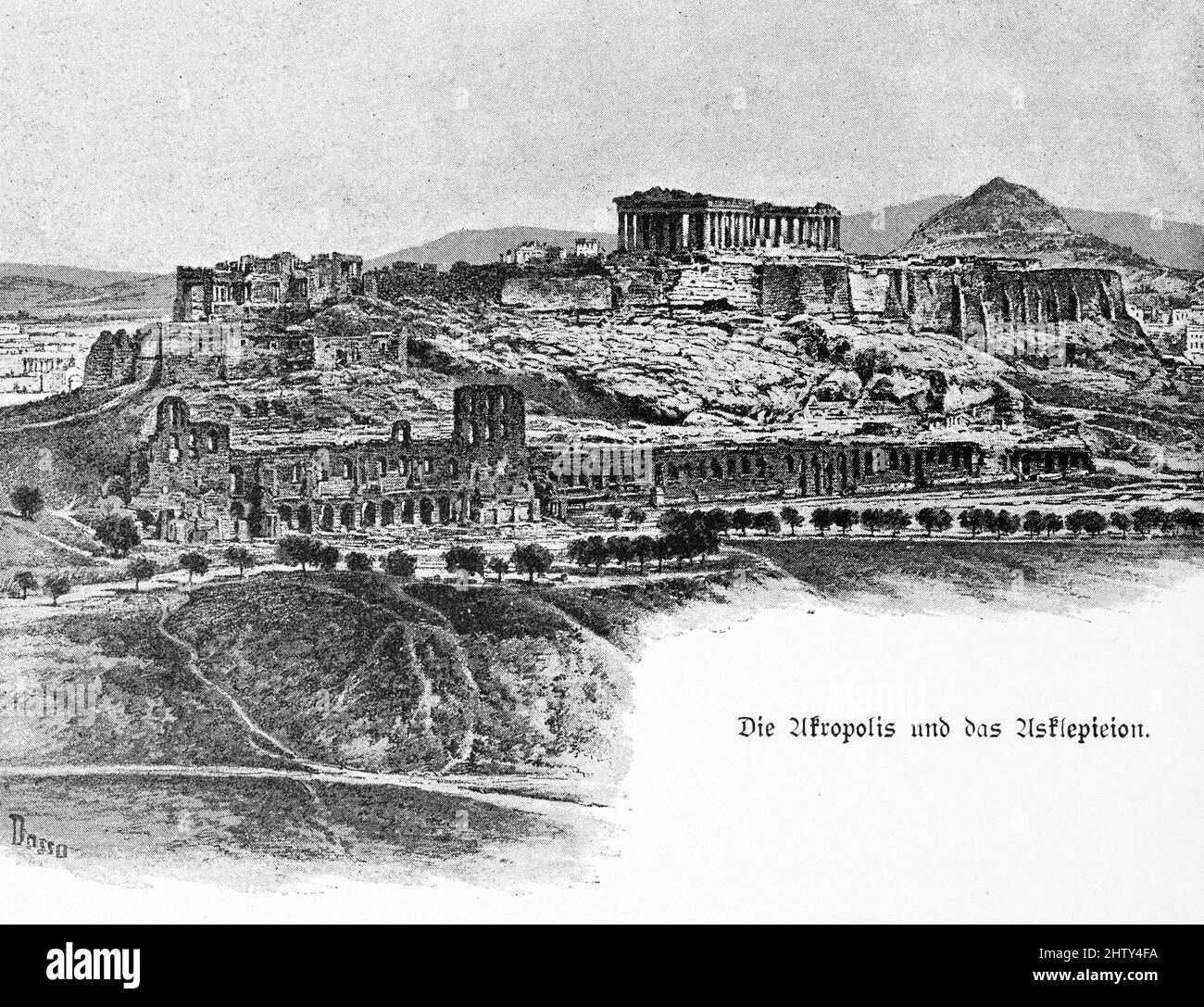 Acropolis and Asklepieion, columns, hilly landscape, rocks, ruins ...