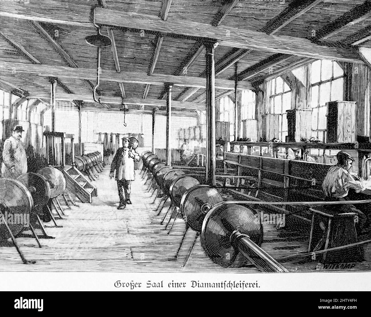 Grinding rough diamonds, work, factory hall, interior view, economy ...