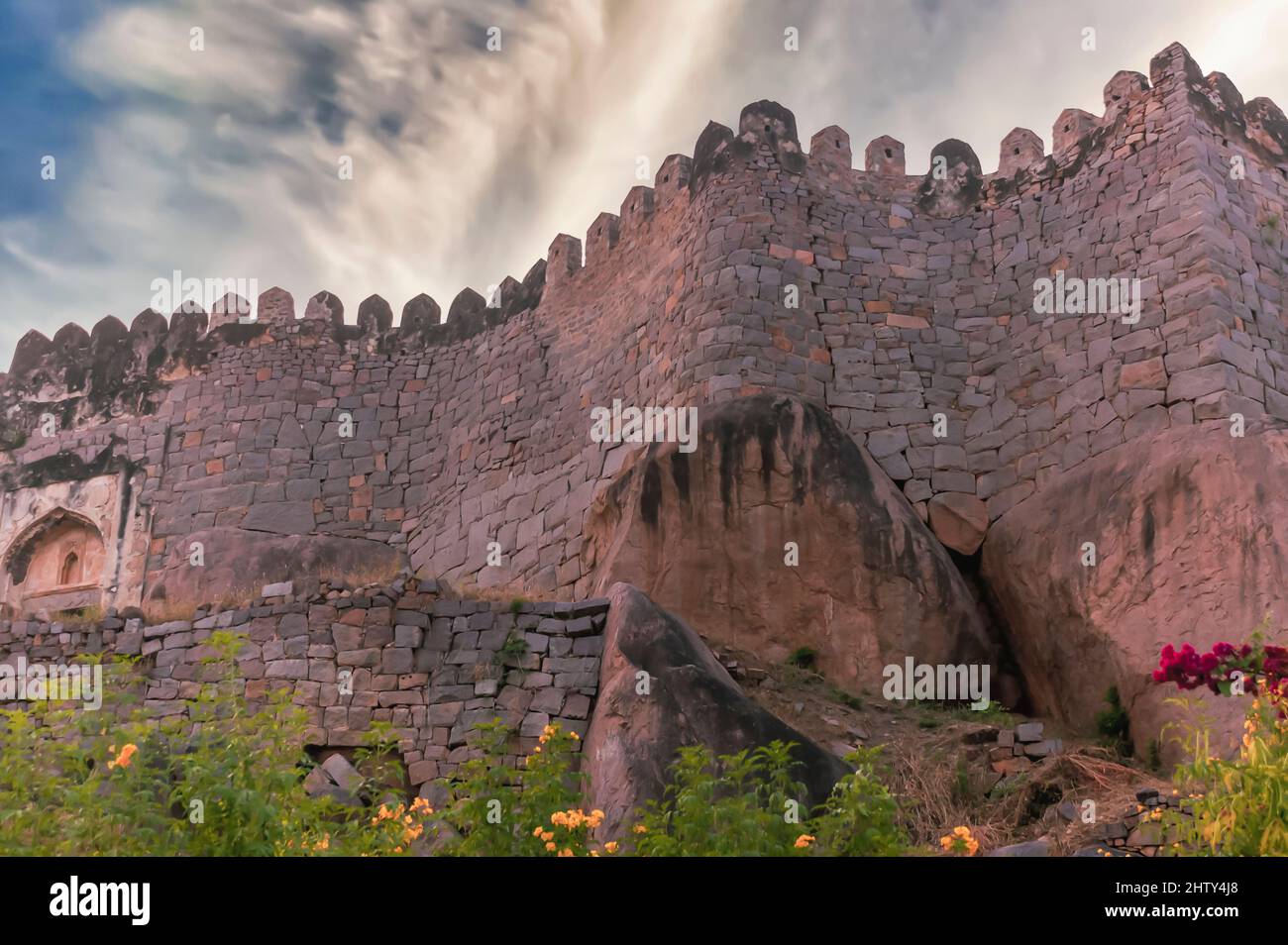 Arched parapets / ramparts / bulwarks atop the high granite walls of ...