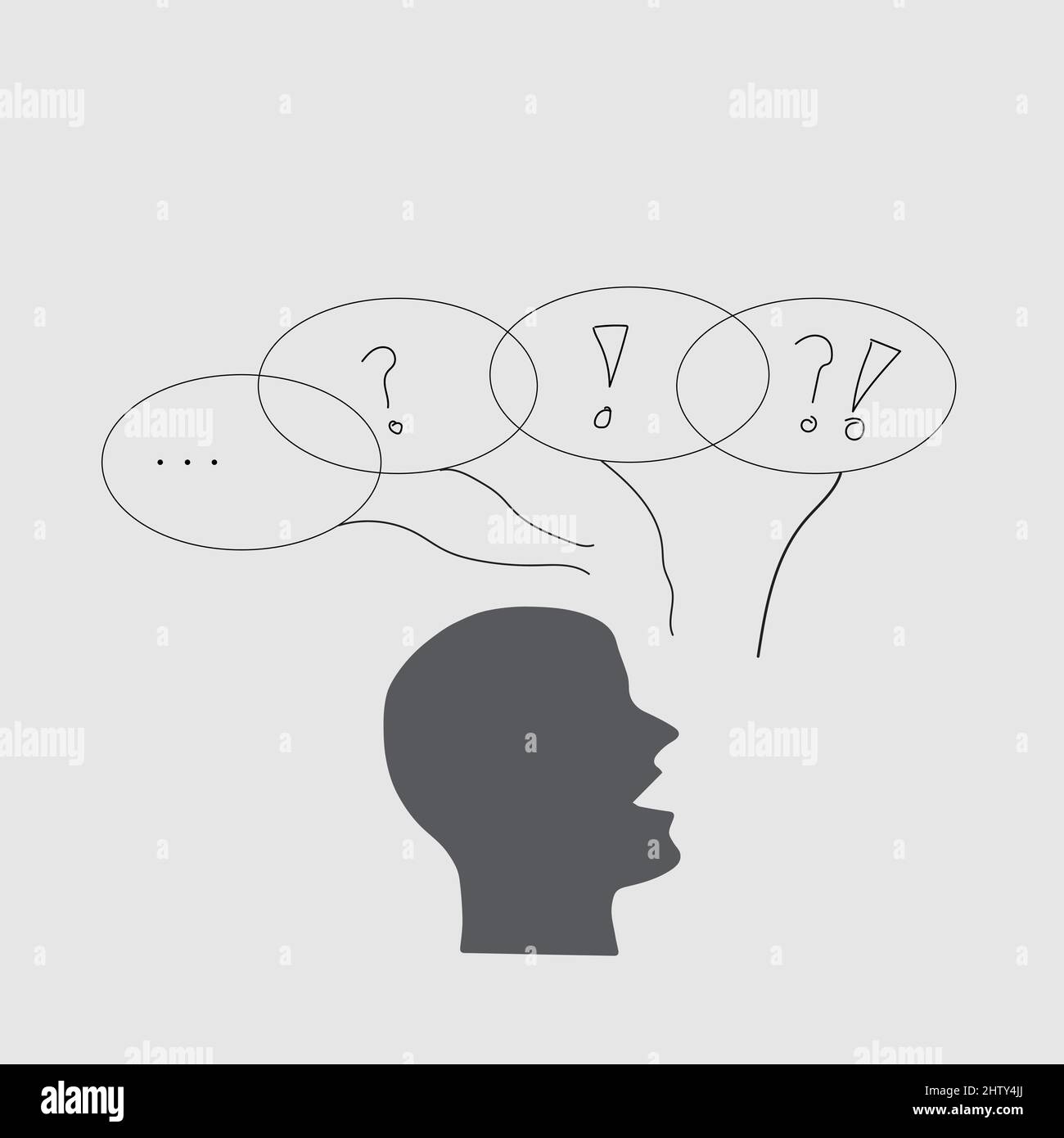 Talk bubbles with punctuation marks and signs and human head Stock ...
