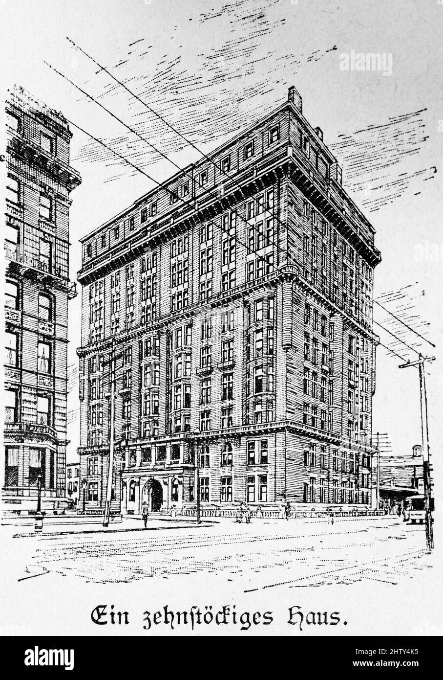 Skyscraper, facade, street, telegraph pole, New York, America ...