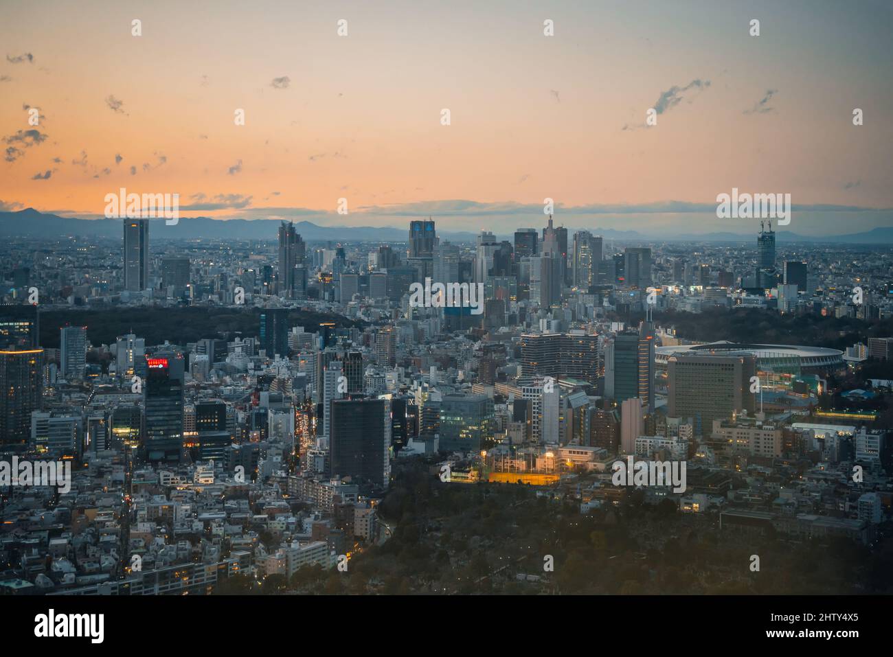The cityscape of Tokyo with illuminated high-rise modern buildings in ...