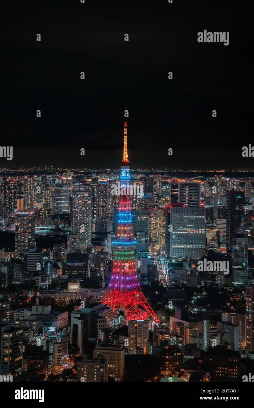 Nightscape of Tokyo with Tokyo tower and illuminated high-rise modern ...