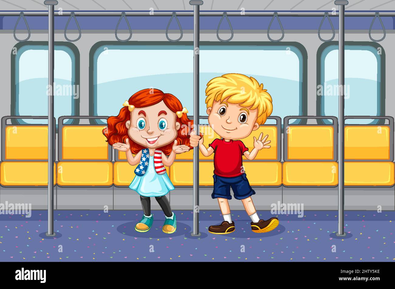 Scene with many people using public transportation illustration Stock ...