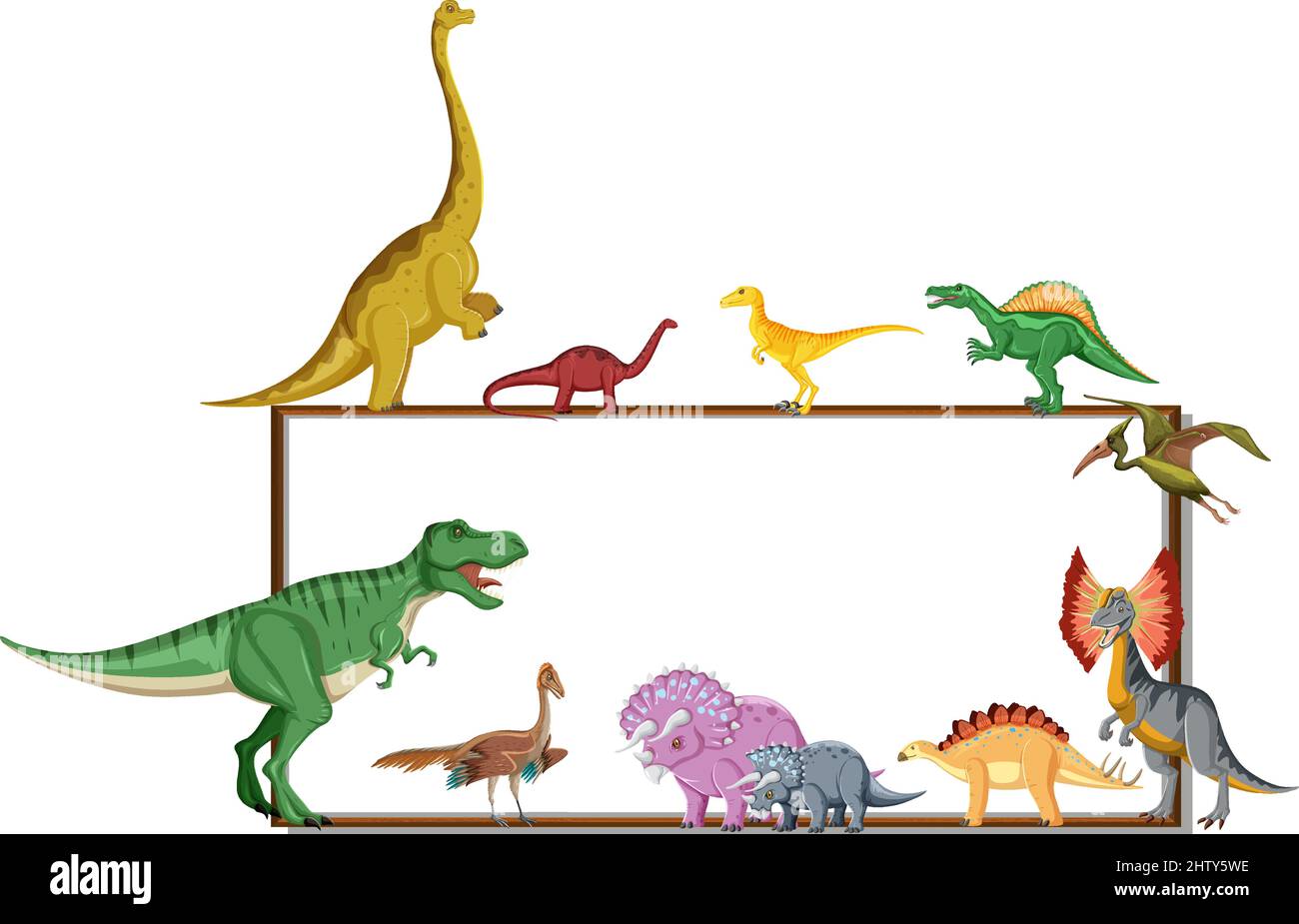 Group of dinosaurs around board on white background illustration Stock ...