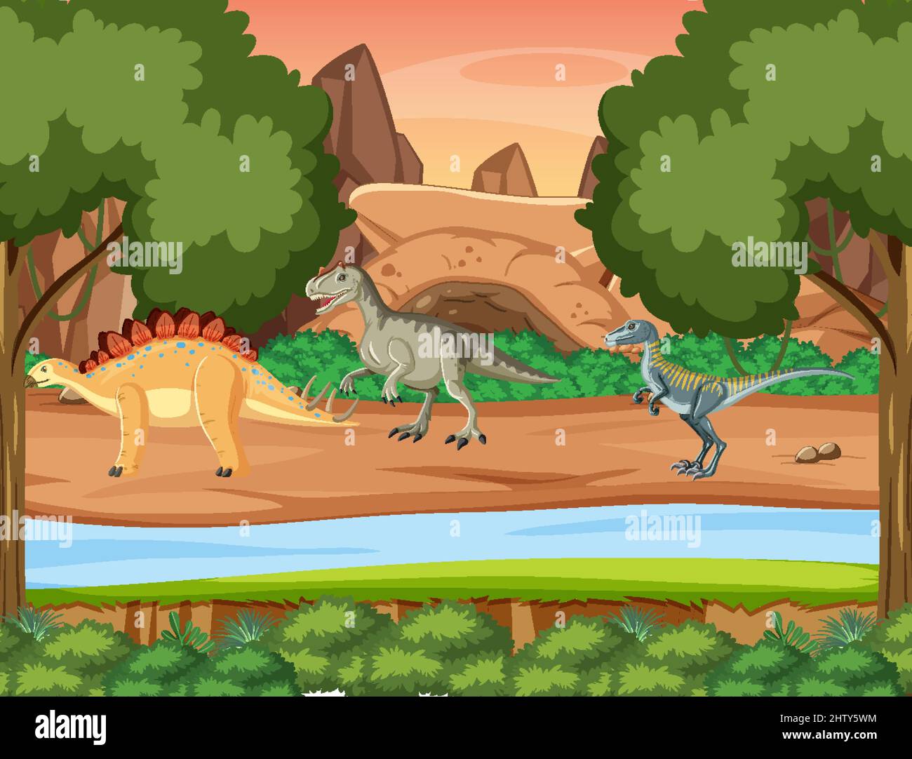 Dinosaur in prehistoric forest scene illustration Stock Vector Image ...