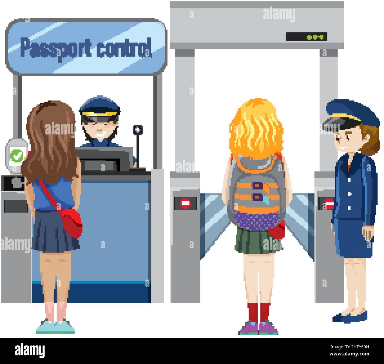 Passengers walking through passport control illustration Stock Vector ...
