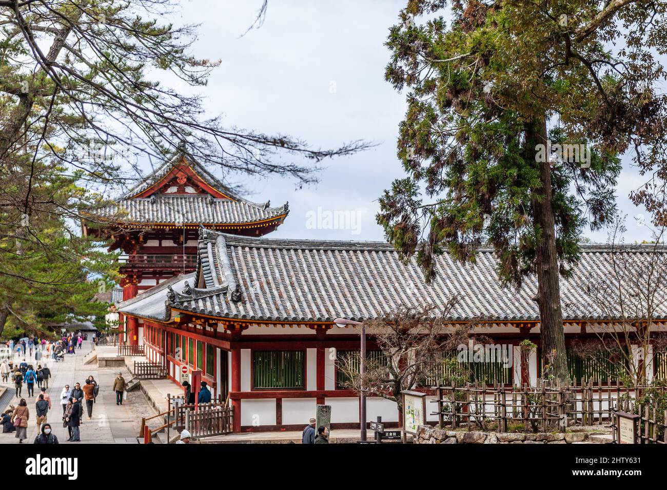 Nara, Japan - January 5, 2020. Detail of a historic temple in Nara Park ...