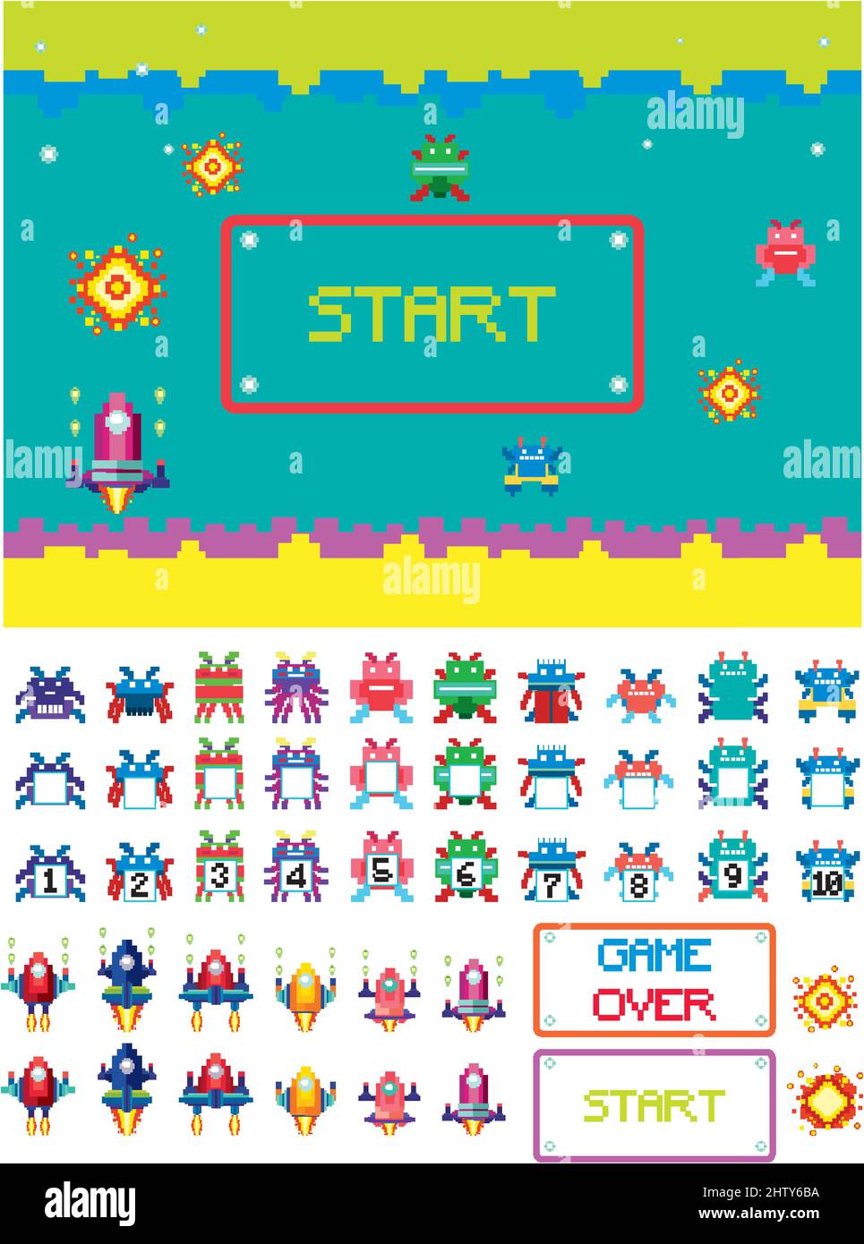 Retro 8-bit space game interface illustration Stock Vector Image & Art ...