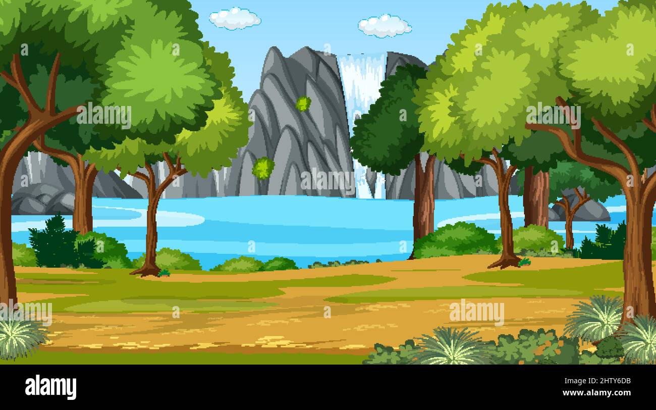 Nature scene with pond and trees illustration Stock Vector Image & Art ...