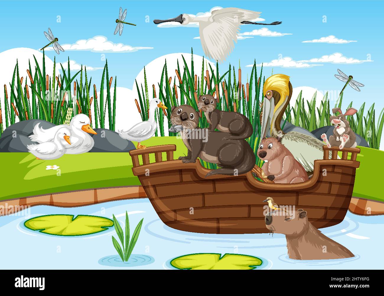 Many animals on the boat illustration Stock Vector Image & Art - Alamy