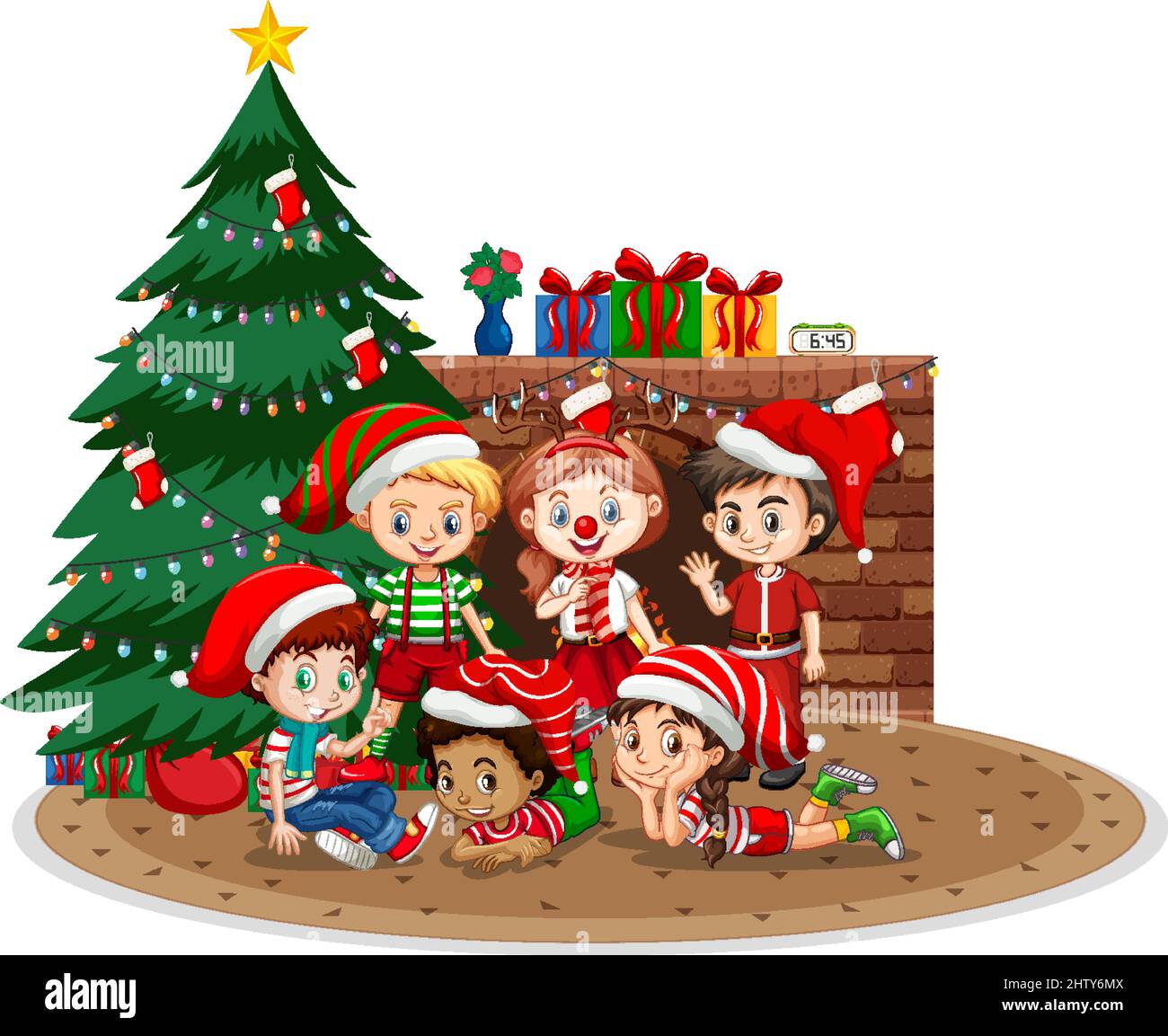 Happy children celebrating Christmas on white background illustration ...