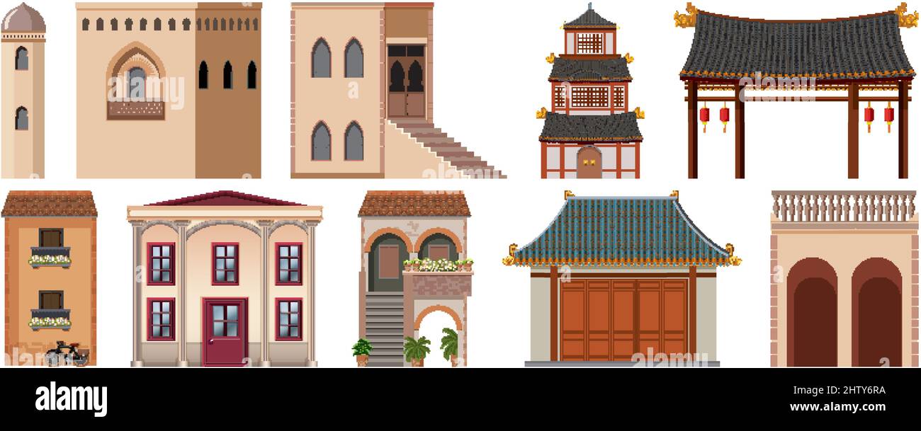 Different designs of buildings around the world illustration Stock ...
