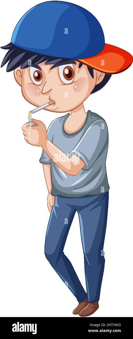 Teenager boy smoking cigarette smoking cartoon character on white ...