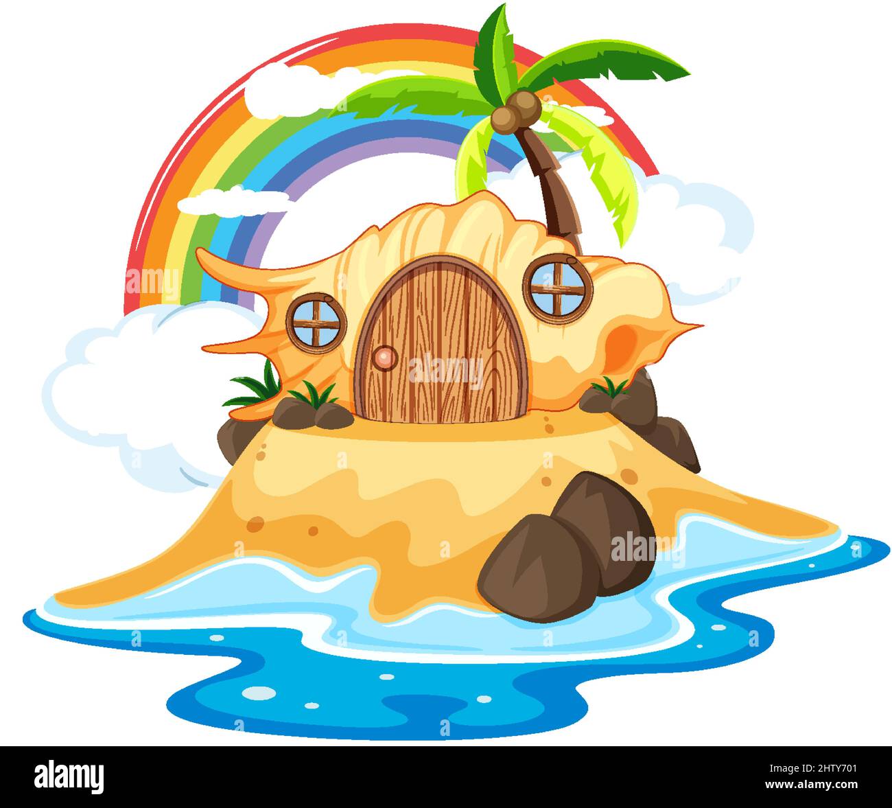 Shell house on island in cartoon style illustration Stock Vector Image ...