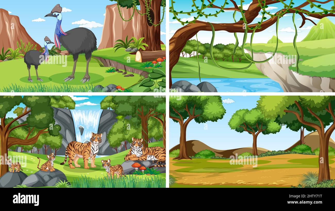 Scene with wild animals in the forest illustration Stock Vector Image ...