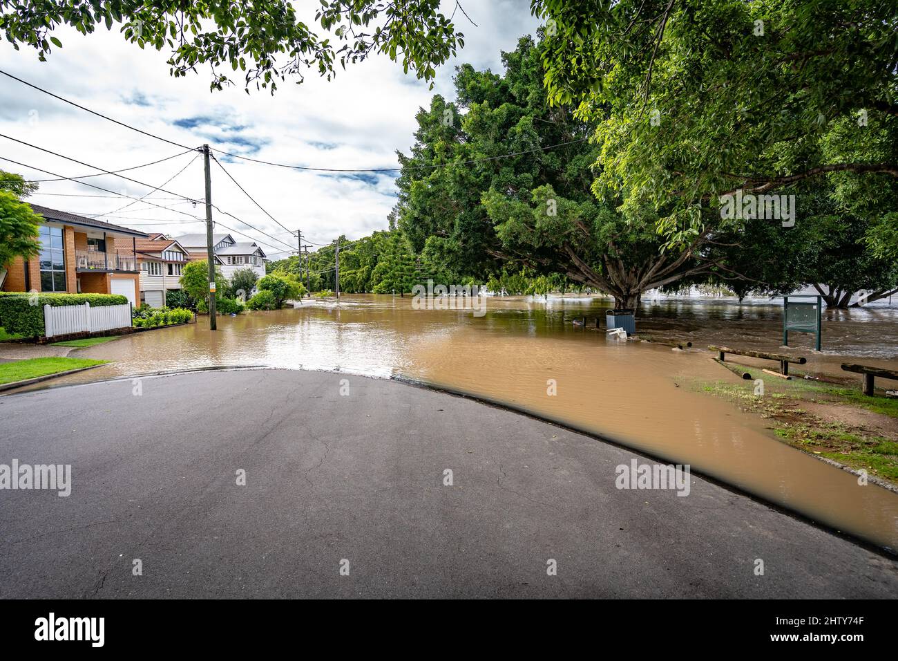 Brisbane, Australia - Feb 28, 2022: Roads flooded after the heavy rain ...