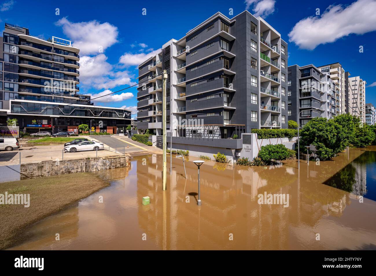 Brisbane, Australia - Mar 1, 2022: Roads flooded after the heavy rain ...