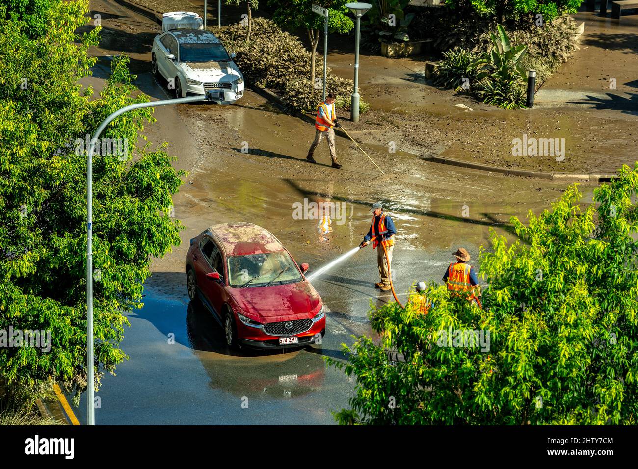 Brisbane, Australia - Mar 2, 2022: Street clean up after the flood in ...