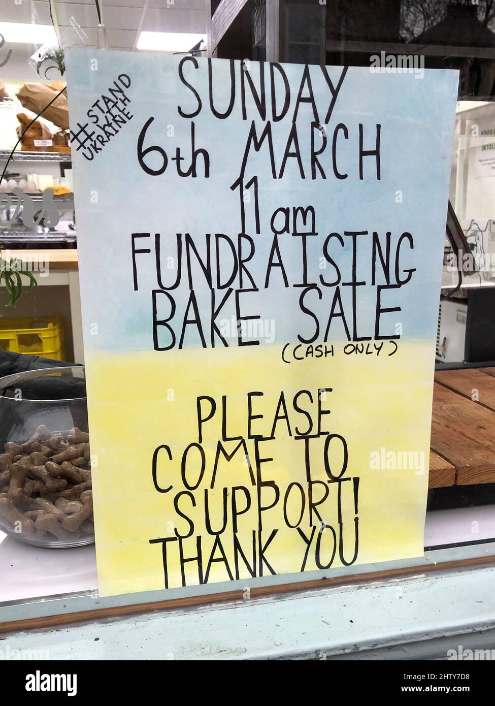 A poster in the window of Deanston Bakery in Shawlands, Glasgow where ...