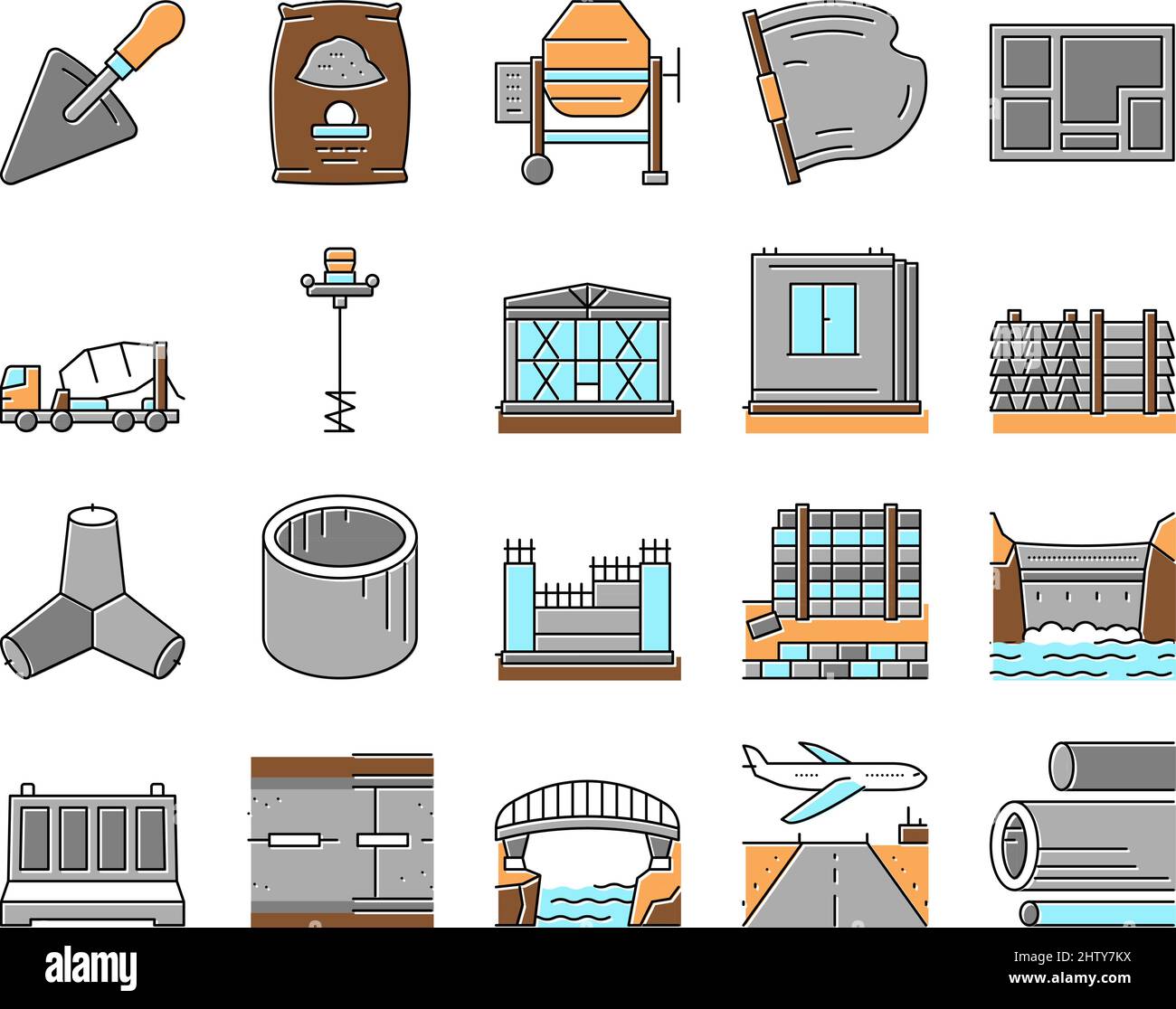 Concrete Production Collection Icons Set Vector Stock Vector Image ...