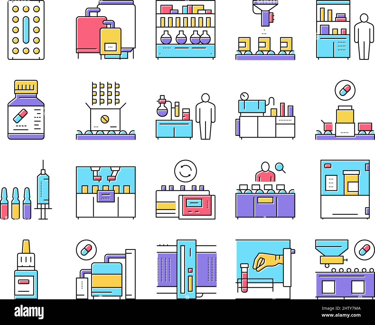 Medical Drugs Production Factory Icons Set Vector Stock Vector Image ...