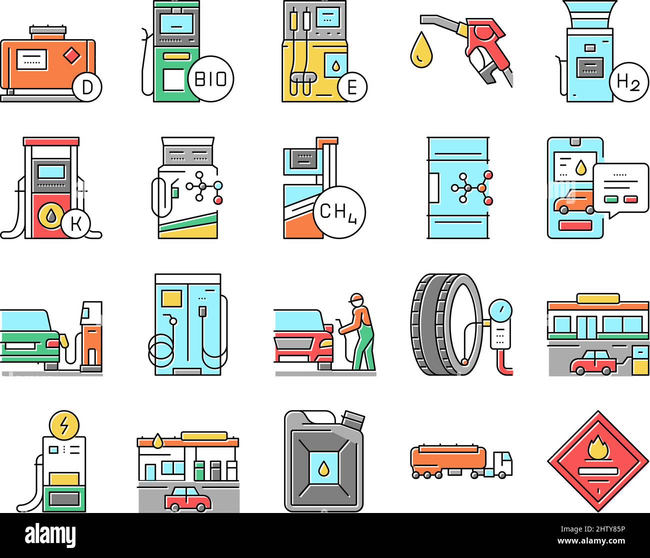 Gas Station Refueling Equipment Icons Set Vector Stock Vector Image ...