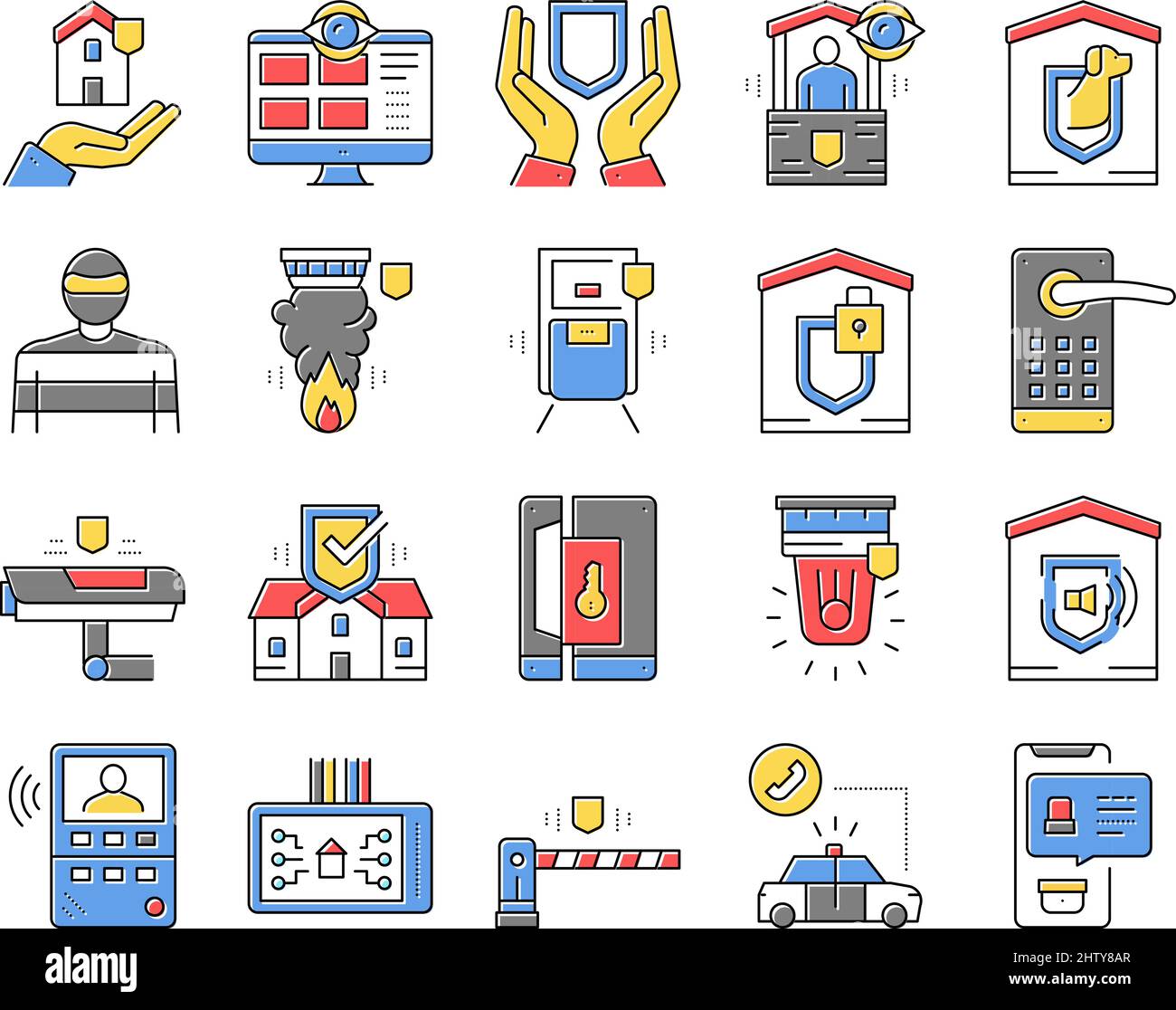 Home Security Device Collection Icons Set Vector Stock Vector Image ...