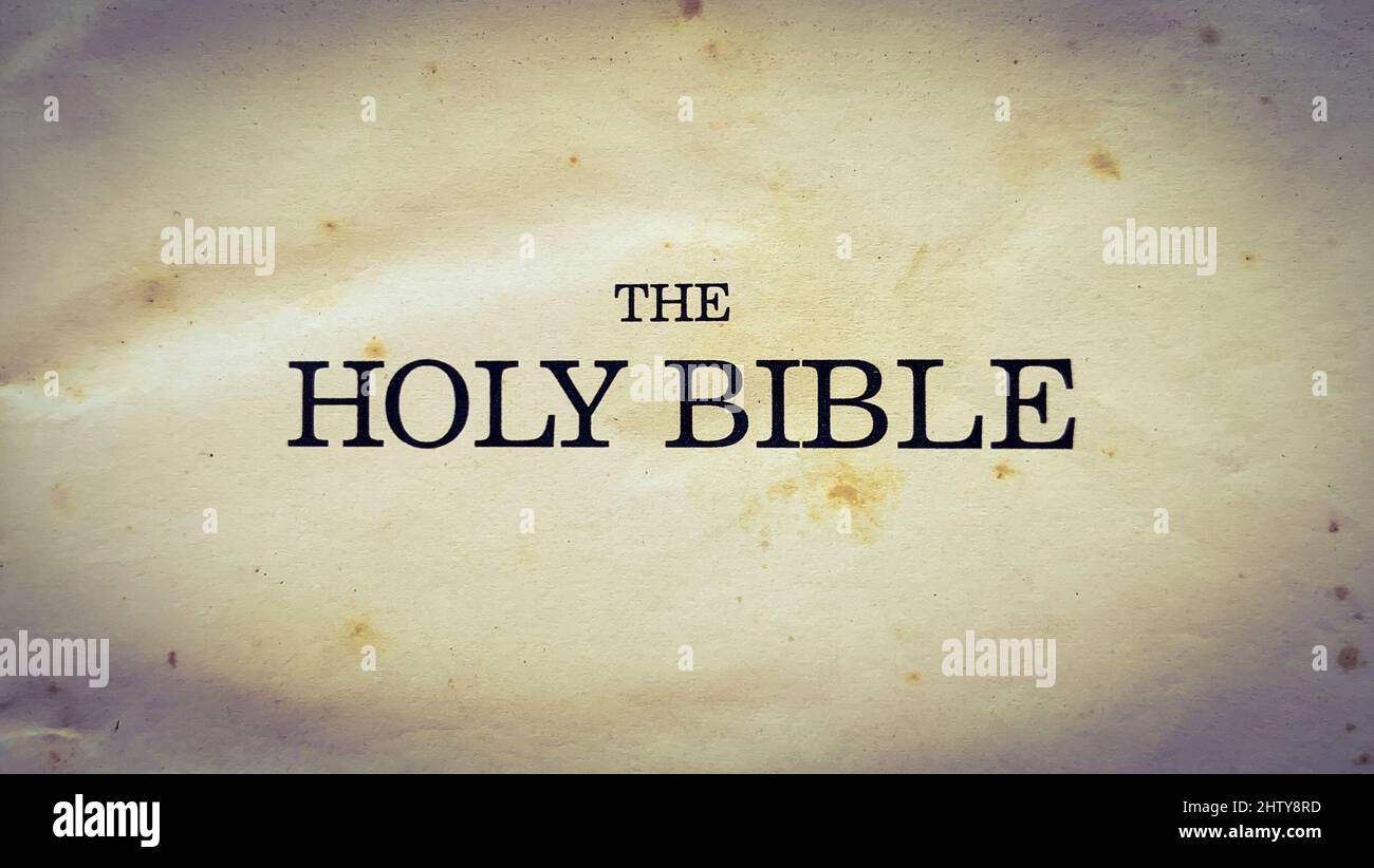 Top view of Holy Bible text on old Bible Stock Photo - Alamy