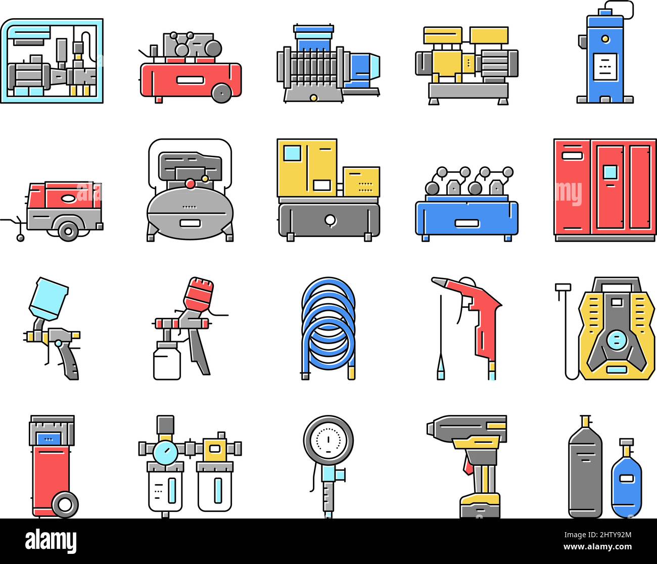 Air Compressor Tool Collection Icons Set Vector Stock Vector Image ...