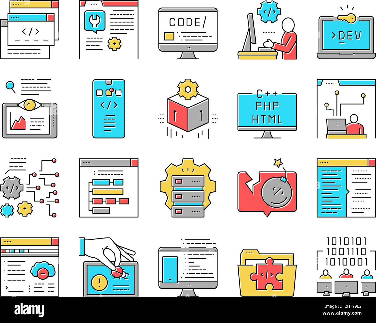 Dev Code Occupation Collection Icons Set Vector Stock Vector Image And Art Alamy