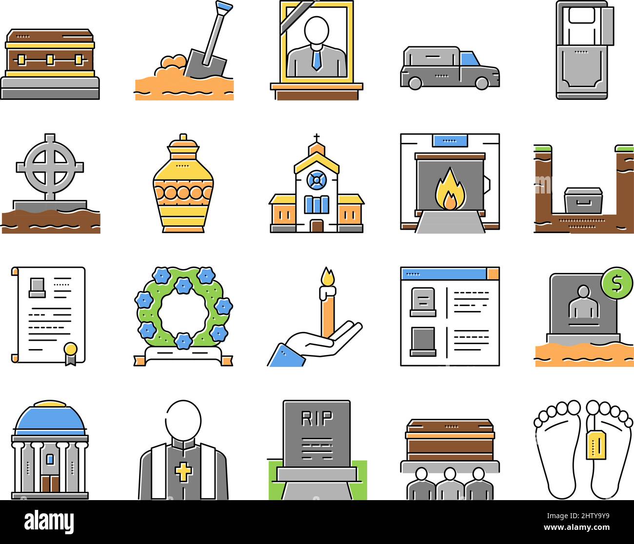 Funeral Burial Service Collection Icons Set Vector Stock Vector Image ...