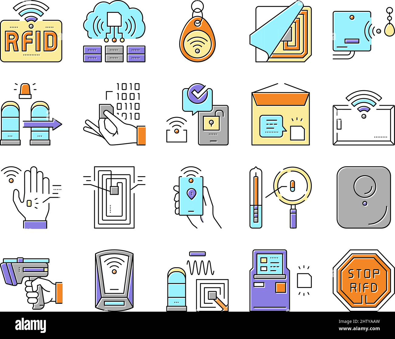 Rfid Chip Technology Collection Icons Set Vector Stock Vector Image ...