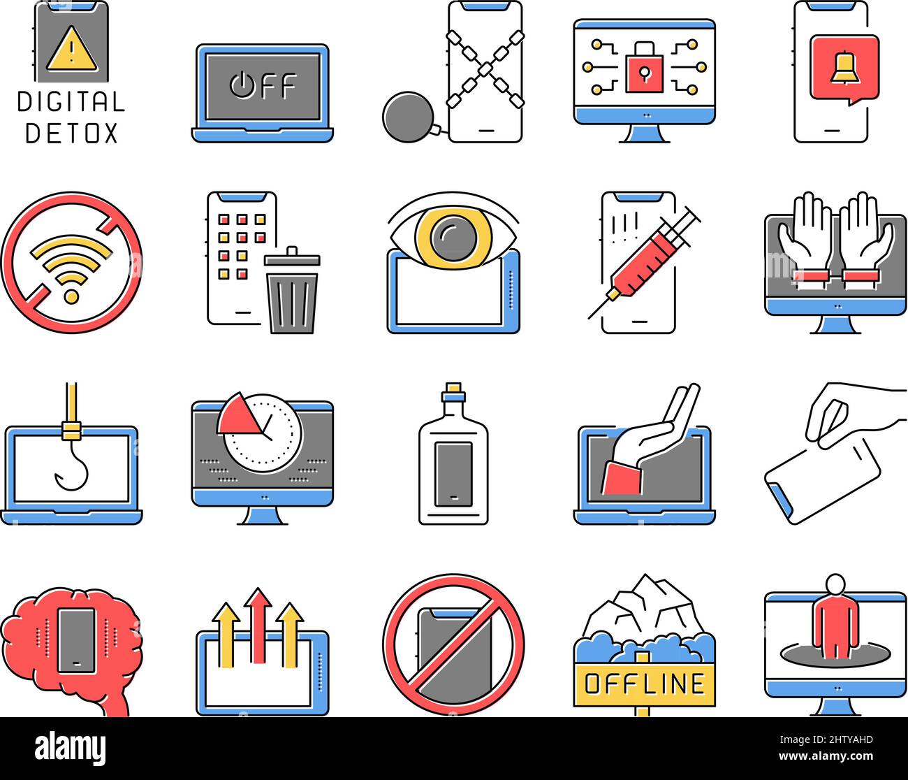 Digital Device Detox Collection Icons Set Vector Stock Vector Image ...