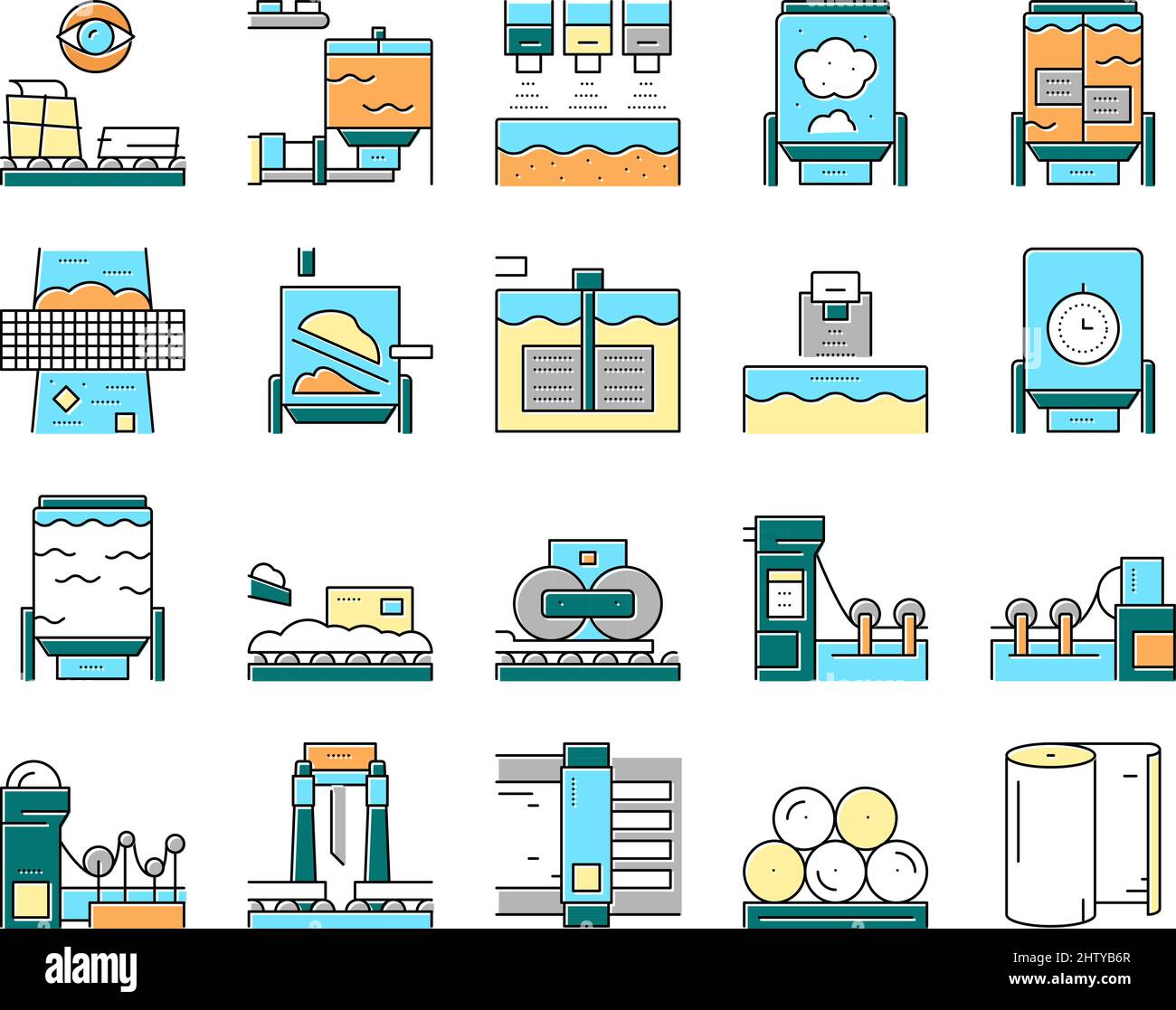 Paper Production Plant Collection Icons Set Vector Stock Vector Image ...