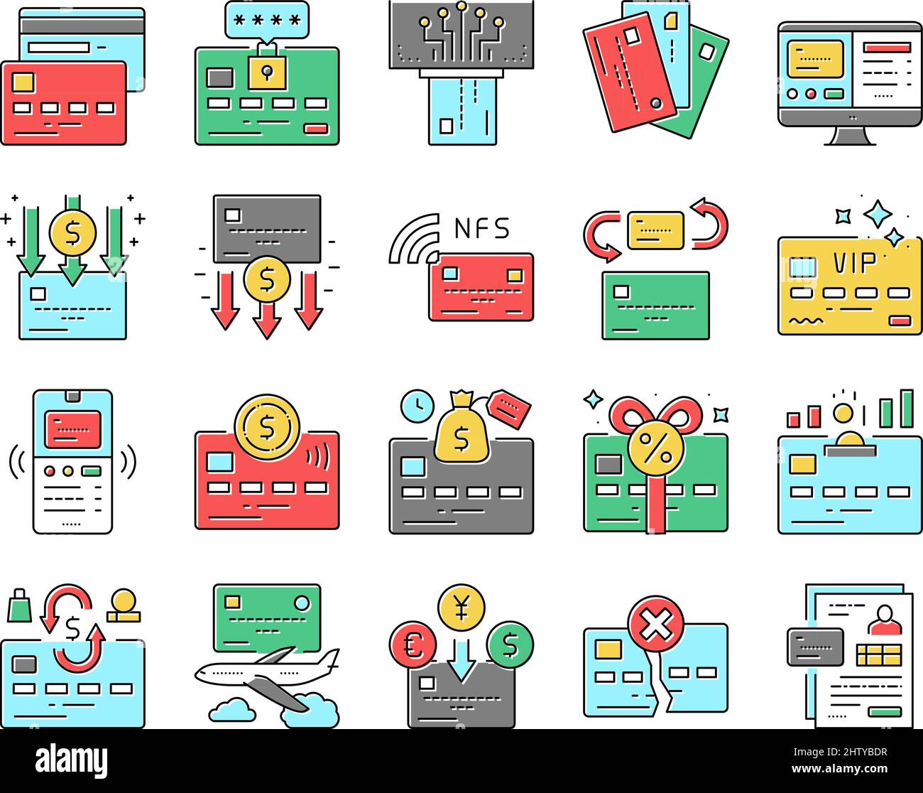 Plastic Card Payment Collection Icons Set Vector Stock Vector Image ...