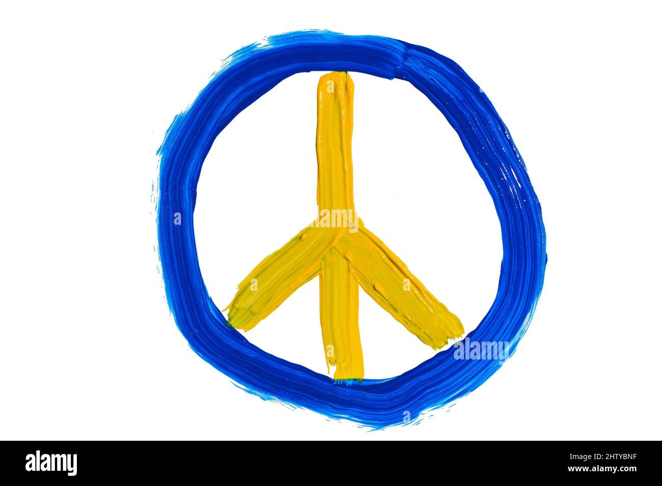 Symbol of peace in the colors of the Ukrainian flag painted with paint ...