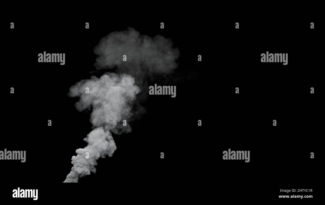 grey pollution smoke exhaust from wildfire on black, isolated ...