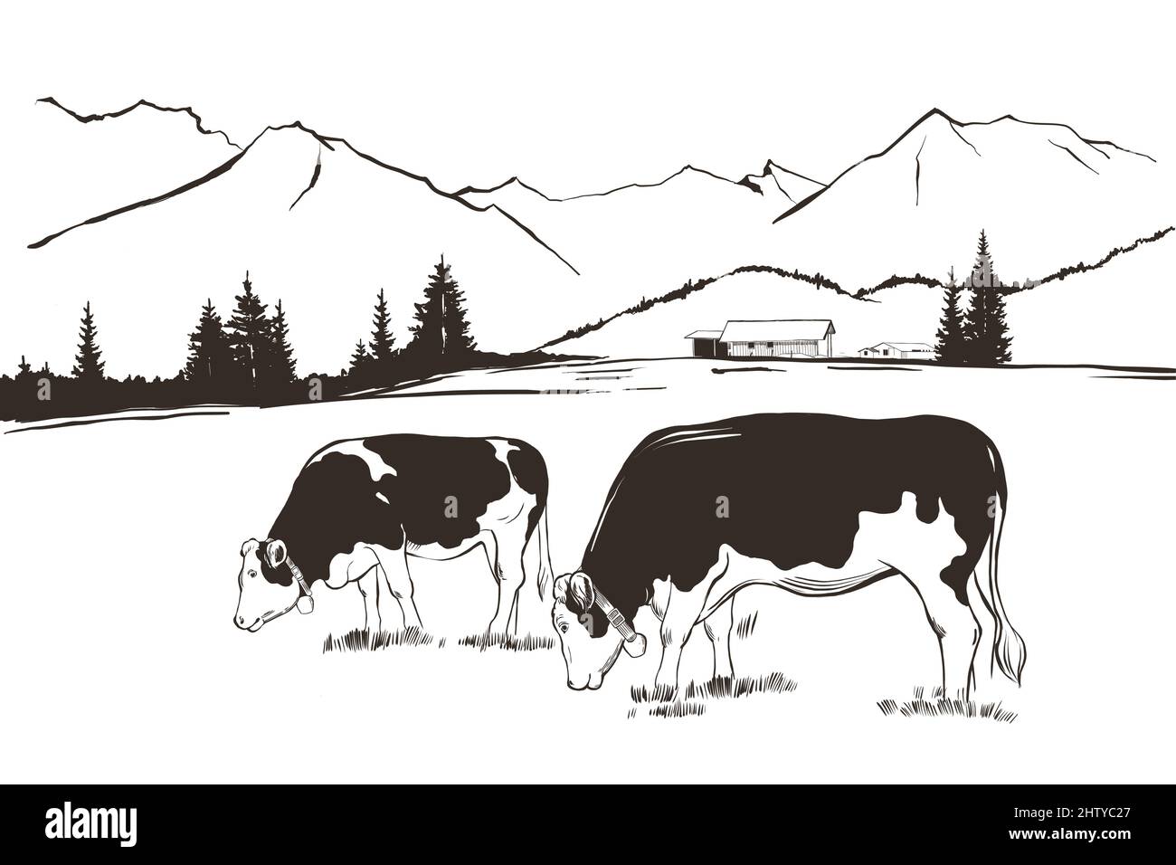 Farm landscape with cows in the pasture Stock Vector Image & Art - Alamy