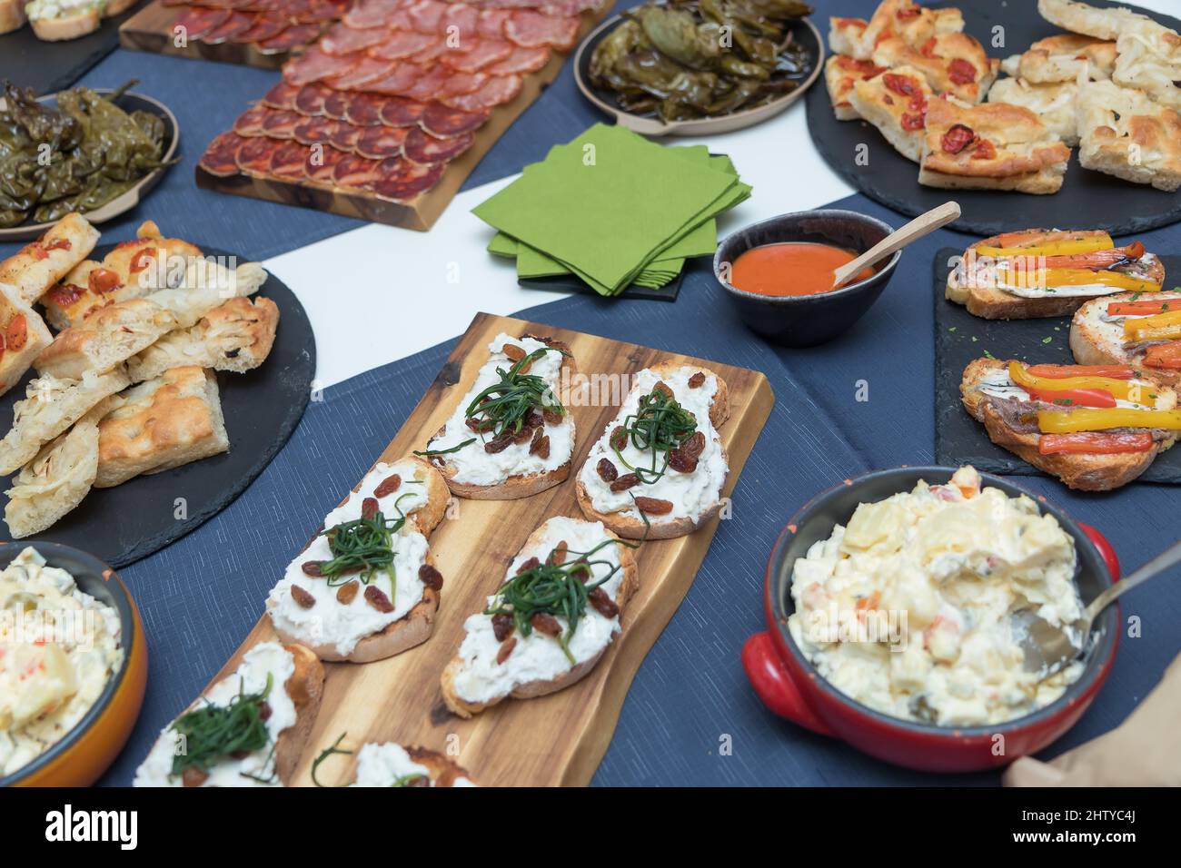 Close up on spanish tapas from a restaurant buffet dinner Stock Photo ...