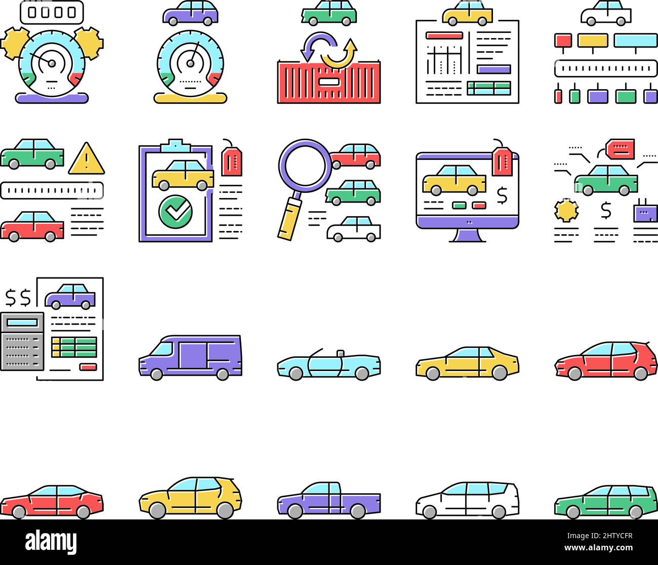 Used Car Sale Automobile Service Icons Set Vector Stock Vector Image ...