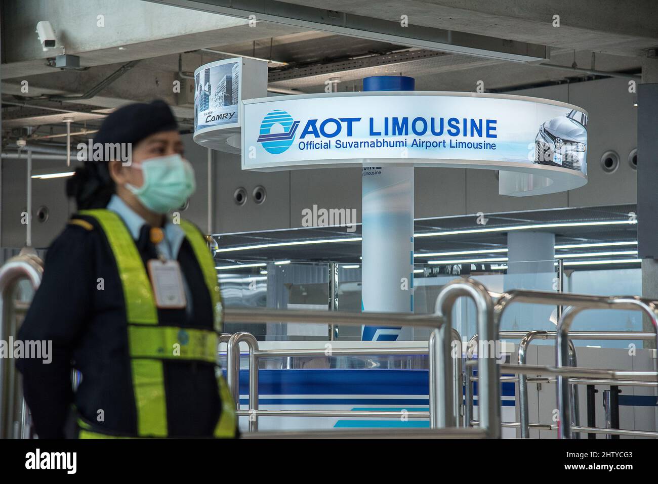 Samut Prakarn, Thailand. 02nd Mar, 2022. An airport security guard ...