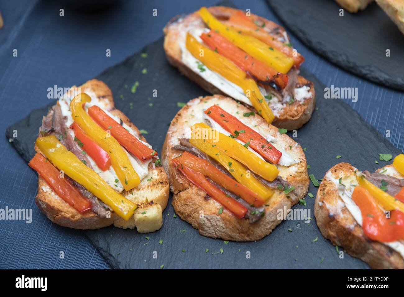 Close up on spanish tapas from a restaurant buffet dinner Stock Photo ...