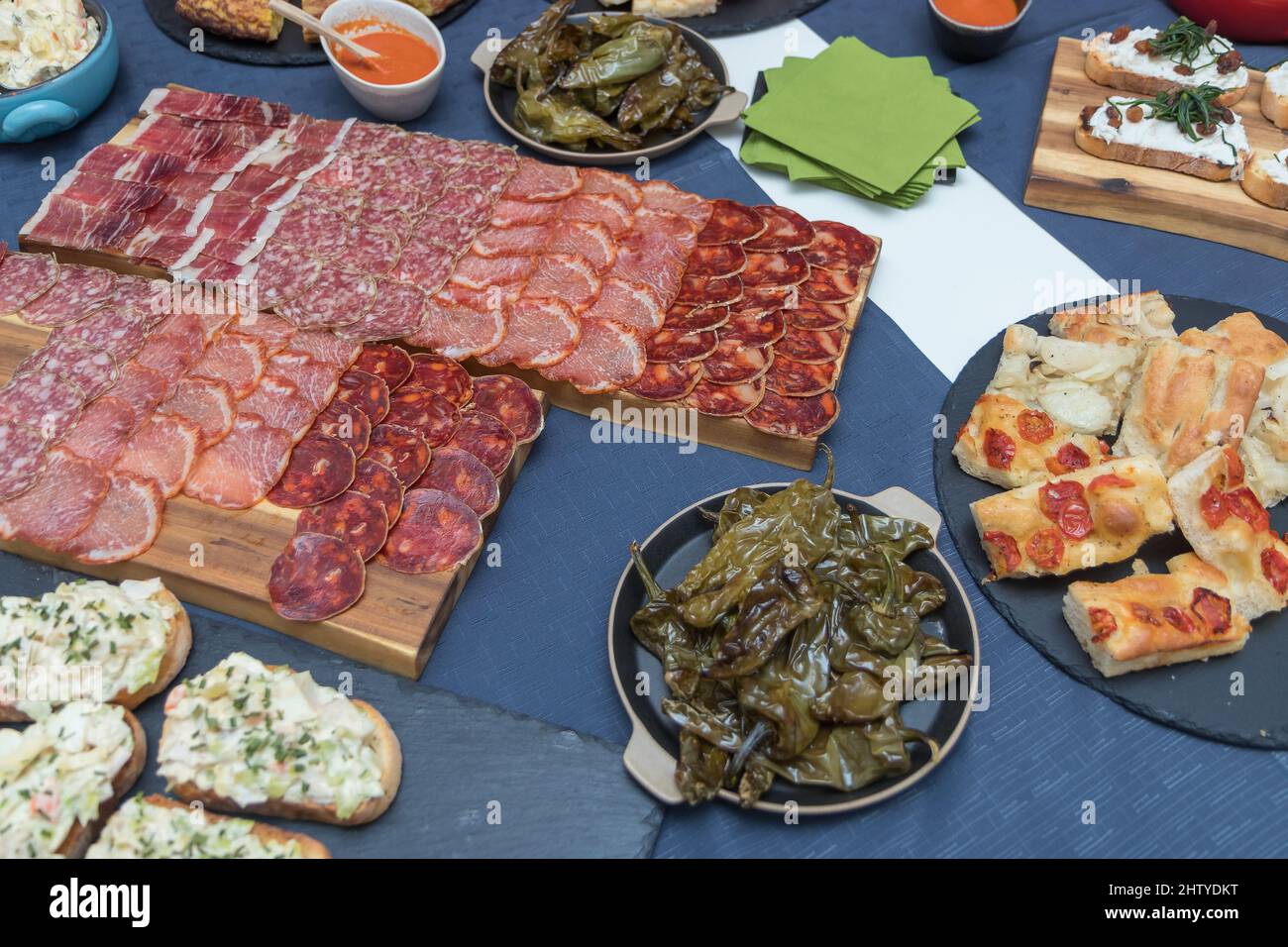 Close up on spanish tapas from a restaurant buffet dinner Stock Photo ...